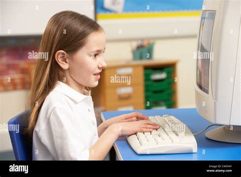 Babegirl In IT Class Using Computer Stock Photo Alamy