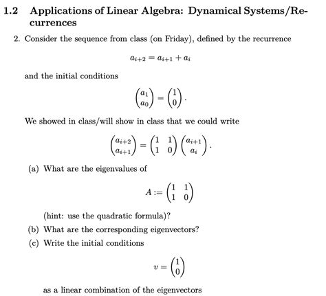 Solved 2 Applications Of Linear Algebra Dynamical