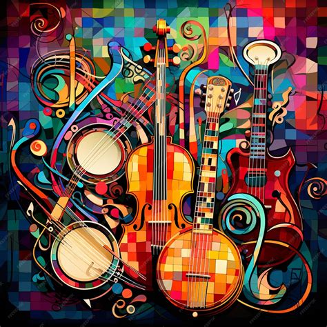 Premium Ai Image Vibrant And Mesmerizing Musical Instrument Mosaic