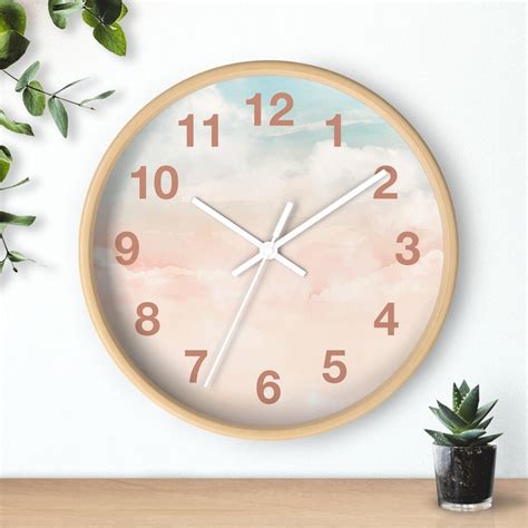 Pink Clouds Wall Clock Pastel Wall Clock Minimalist Wall Clock
