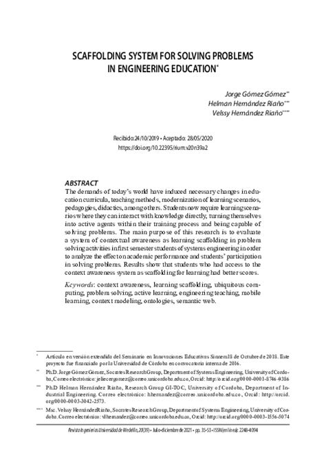 Pdf Scaffolding System For Solving Problems In Engineering Education