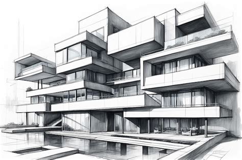 Premium Photo Hand Drawn Architectural Sketch Of A Modern Abstract Architecture