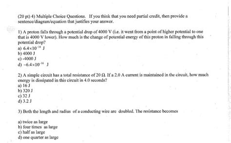 Solved 20 Pt 4 Multiple Choice Questions If You Think