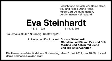 Traueranzeigen Von Eva Steinhardt Trauernnde