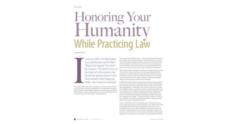 Dan Blom On Linkedin Washington Lawyer January February 2025 Honoring Your Humanity While…