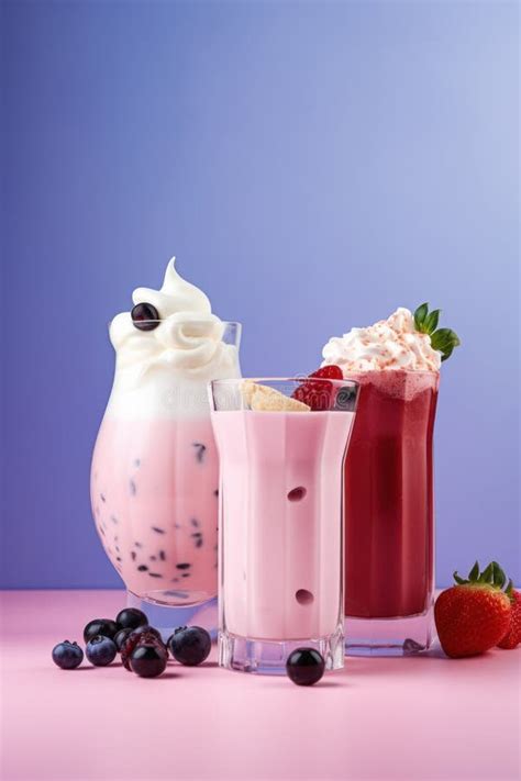 Assorted Berry Drinks In Glasses With Fresh Fruit Stock Illustration