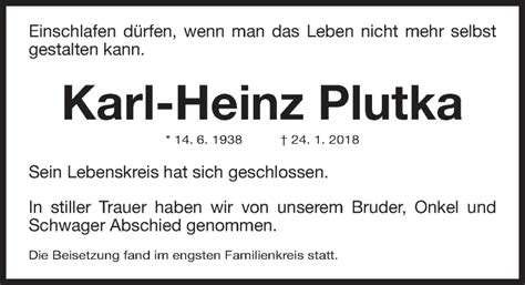 Traueranzeigen Von Karl Heinz Plutka Trauernnde