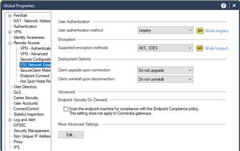 forcing aes encryption algorithm for snx user check point checkmates