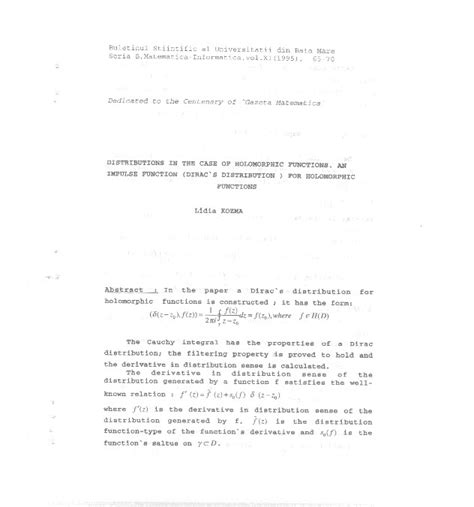 Distributions In The Case Of Holomorphic Functions An Impulse Function Diracs Distribution
