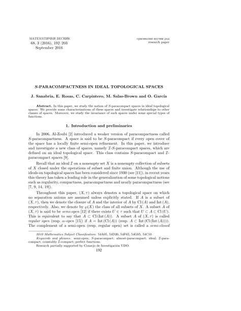 Pdf S Paracompactness In Ideal Topological Spaces