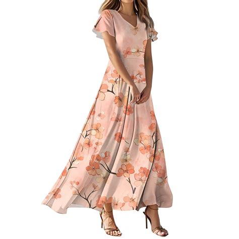 Qijie Petite Women Dresses Spring Summer V Neck Vacation Ruffled Short