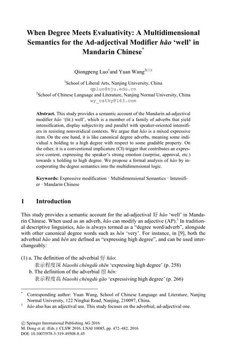 Pdf When Degree Meets Evaluativity A Multidimensional Semantics For The Ad Adjectival
