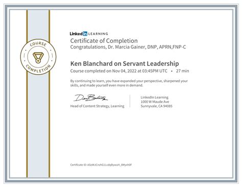 Certificate Of Completion Dr Marcia Gainer Dnp Aprnfnp C