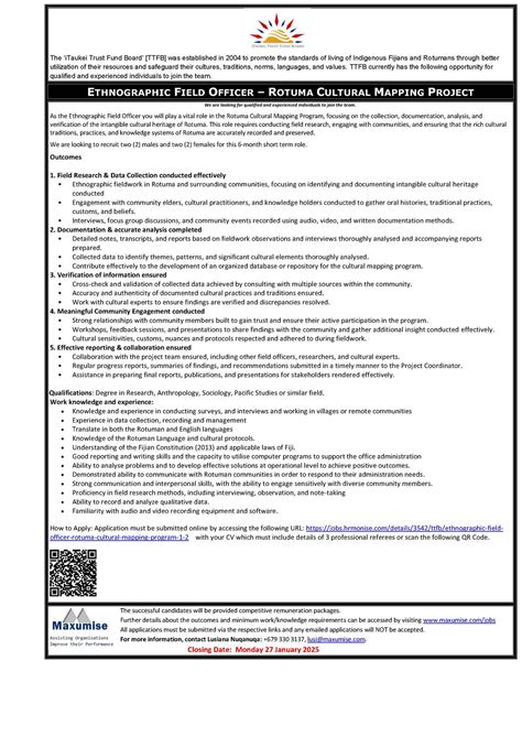 Ethnographic Field Officer Rotuma Cultural Mapping Project Itaukei