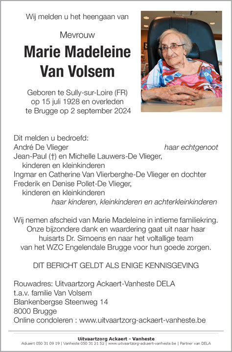 Marie Madeleine Van Volsem † 02092024 Inmemoriam