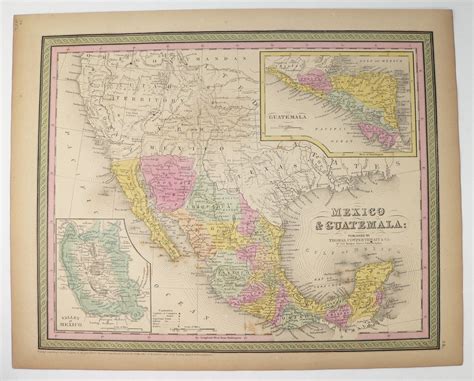 1852 Mitchell Map Of Mexico And Guatemala Original Hand Colored Antique