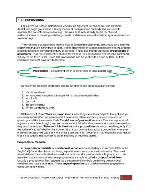 12 Propositions Introduction To Logical Symbols Sema 30053 Set