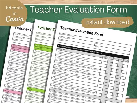 Teacher Evaluation Form • Performance Review • Printable Pdf And Customizable With Canva Etsy