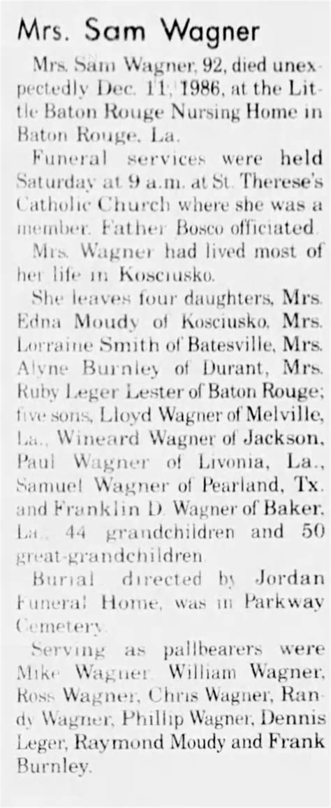 Obituary For Sam Wagner Aged 92 ™