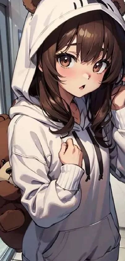 Cute Girl With Teddy Hoodie Free Download