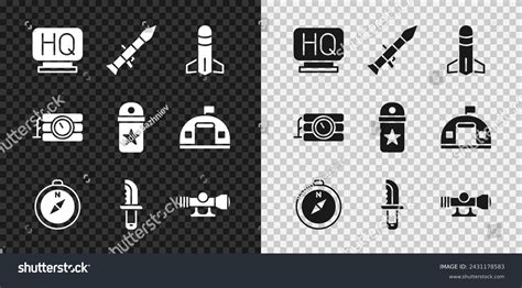 Set Military Headquarters Rocket Launcher Compass Stock Vector Royalty Free 2431178583