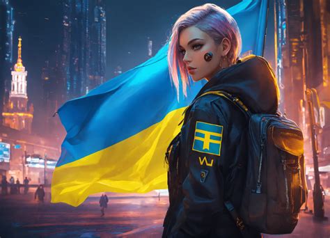 Lexica Cyberpunk City Girl With Flag Of Ukraine Tourism Cyberpunk Style