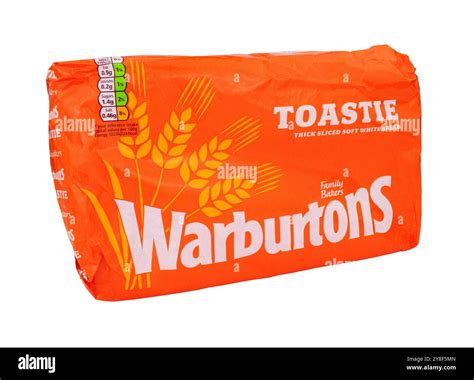 Warburtons Toastie 800g Thick Sliced Soft White Bread Loaf Wrapped In Wax Paper Packaging Stock