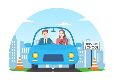 Driving School With Education Process Of Car Training And Learning To Drive To Get Drivers