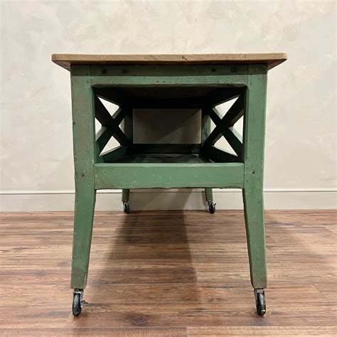 Oak Prep Table Kitchen Island Green For Sale At 1stdibs