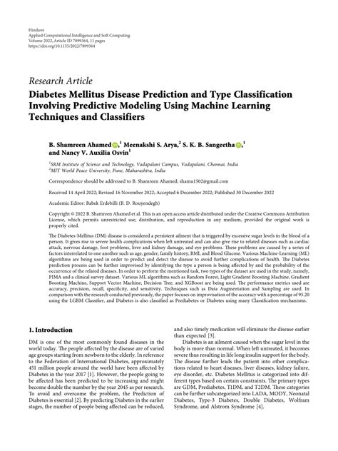 Pdf Diabetes Mellitus Disease Prediction And Type Classification