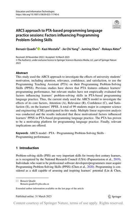 Arcs Approach To Pta Based Programming Language Practice Sessions Factors Influencing