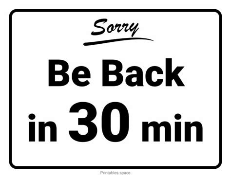Free Printable Be Right Back Signs Pdf And  Us Letter