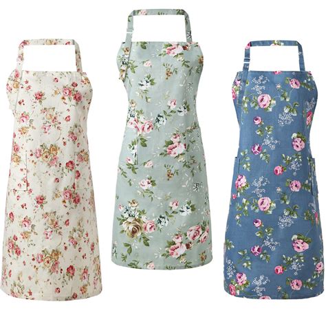 Geyoga 3 Pack Floral Aprons With Pocket For Women