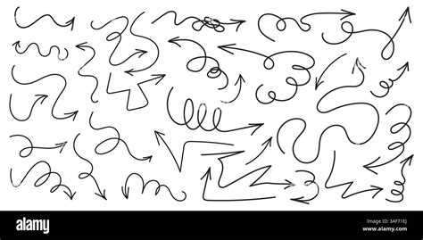 Hand Draw Black Line Arrows Set Curved And Swirl Tangled Arrows Organic Direction Pointer