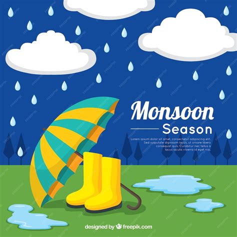 Premium Vector Monsoon Season Background With Umbrella And Boots