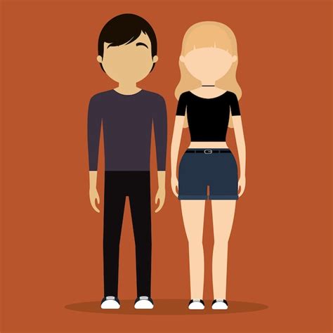 Pareja Joven Vistiendo Ropa Casual Vector Premium