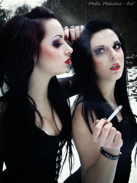 Goth Women Women Smoking Cigarettes Misery Loves Company Smoke