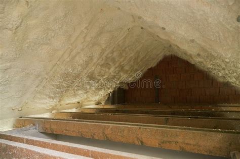 Polyurea Spraying Foam Coating Insulation Of Roof Stock Image Image