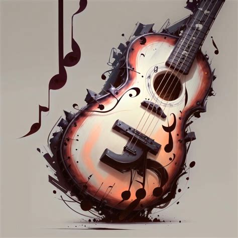 Premium Ai Image Guittar With Music Notes On A Gray Background