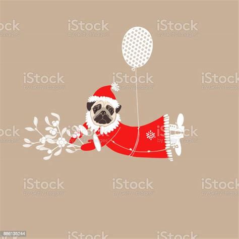 풍선에 미 슬 토와 산타 클로스 복장에 있는 발발 벡터 일러스트 레이 션 디자인 인사말 카드 또는 초대장에 대 한 격리 된 요소