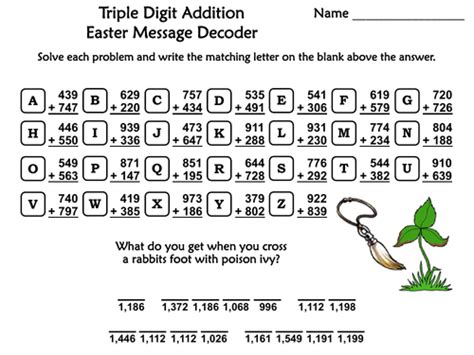 Triple Digit Addition With Regrouping Easter Math Activity Message