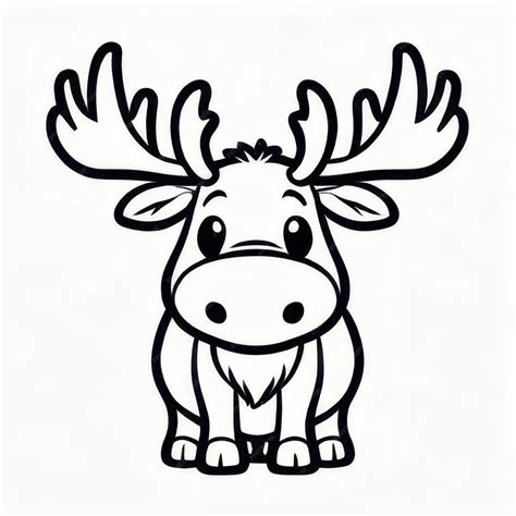 Moose Outline Black And White Cute Coloring Book Premium Ai Generated