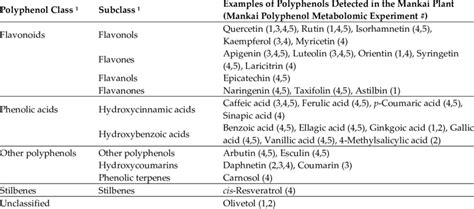 Examples Of Polyphenols Detected In Mankai Plant By Class And Subclass
