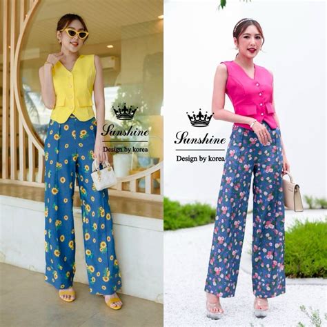 Xl 2xl ชุดเซตกางเกงเอวสูง เสื้อแขนกุด กางเกงเอวสูง ลายดอกไม้ งานป้าย