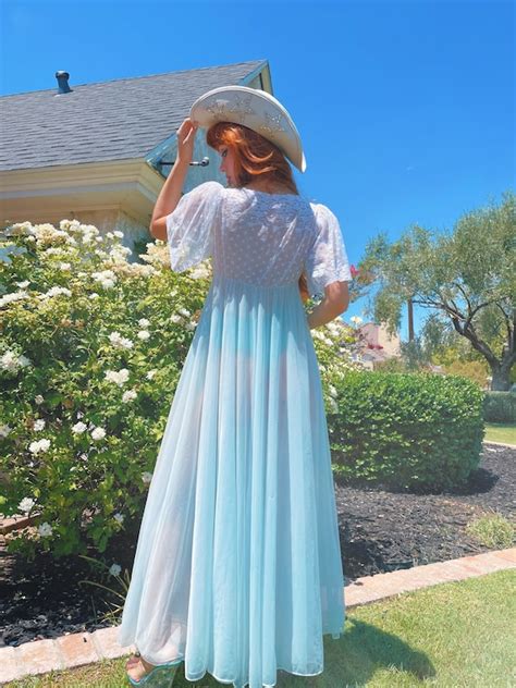 Vintage 1960s Val Mode Dreamy Blue Sheer Lace Linger Gem