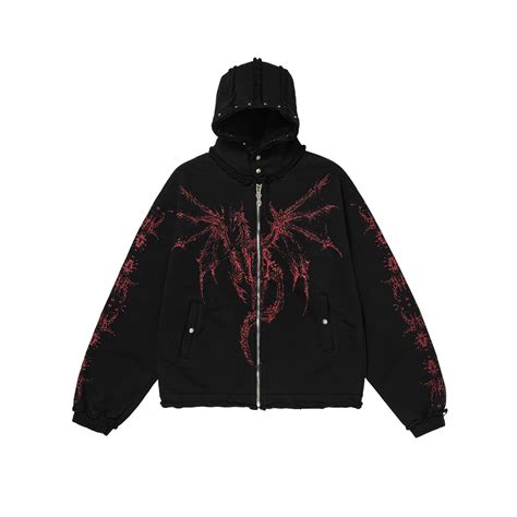 떠그 클럽 드래곤 스터드 집업 후디 블랙 24fw Thug Club Kream