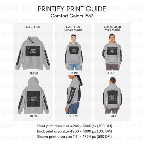 Print Area Size Guide For Printify Comfort Colors 1567 Hoodie Print