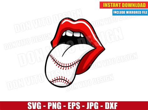Baseball Lips With Tongue Out Ball Stitches Svg Dxf Png Love Kiss Lace