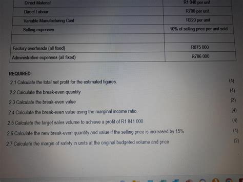 Solved Required 2 1 Calculate The Total Net Profit For The