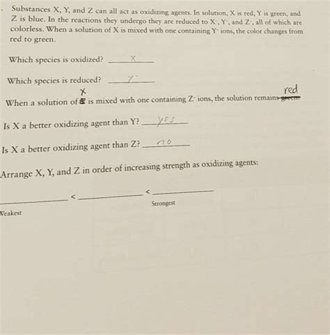 Solved Substances Z Is Blue In The Reactions They Undergo Chegg